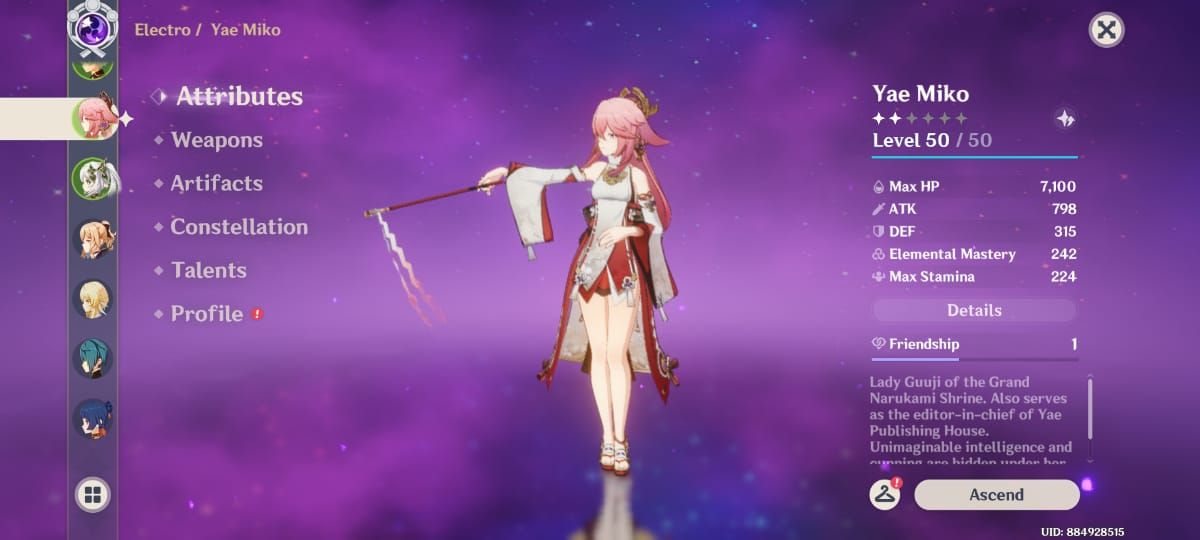 Just got yae miko, but i haven't unlocked her boss for Ascension ...