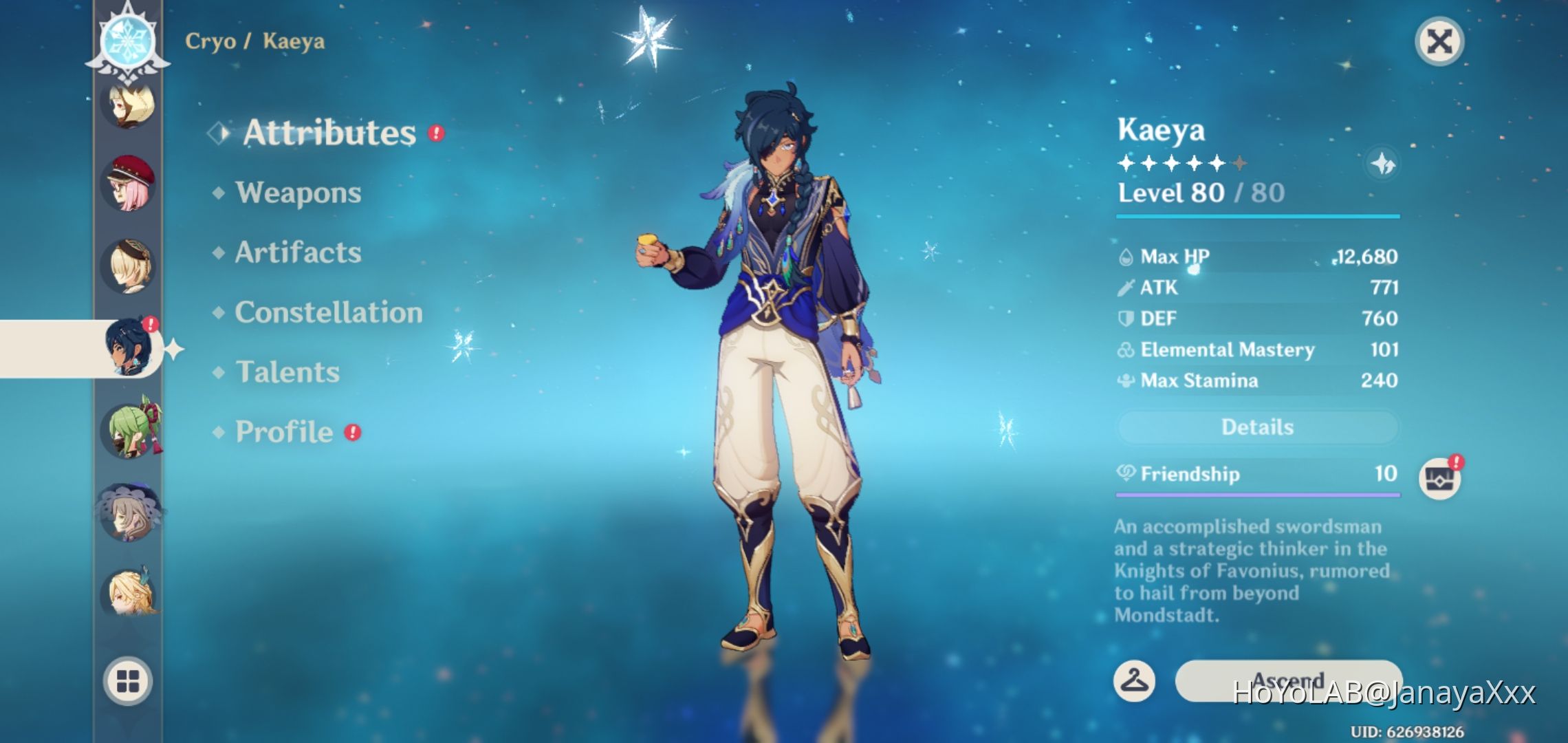 Kaeya ️ Friendship Level 10 Genshin Impact | HoYoLAB