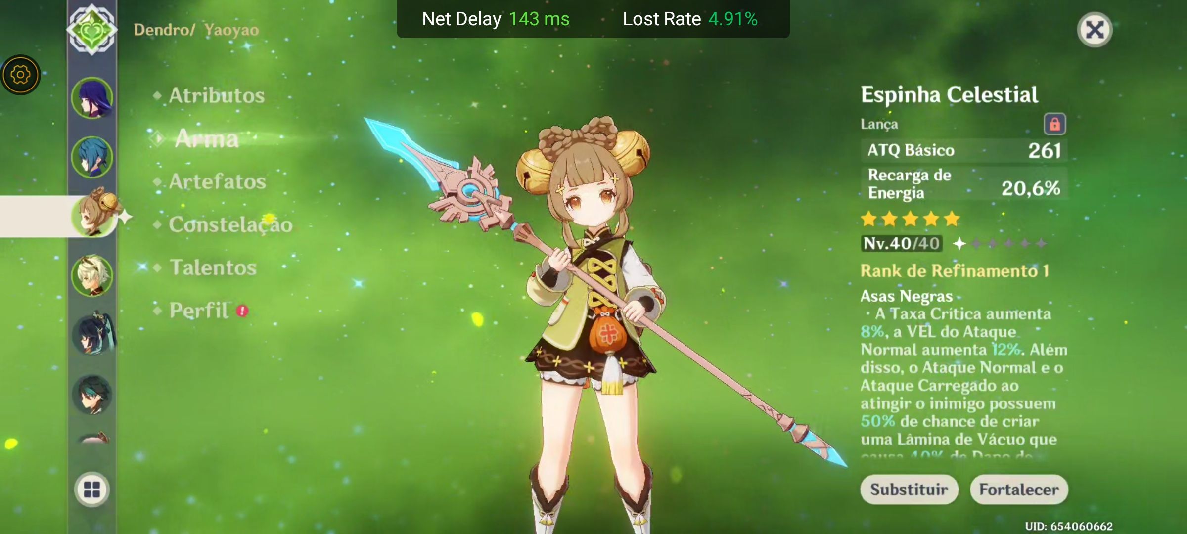 tem algum personagem que consigo usar com a espinha celestial? Genshin ...