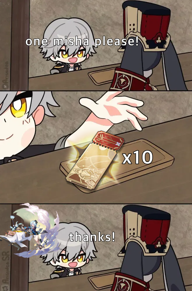 all i wanted is one misha and i got only one misha🤣 Genshin Impact ...