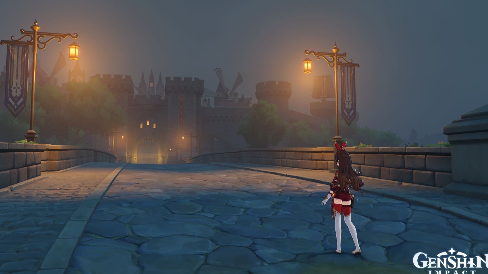 Night time in Mondstat gates Genshin Impact | HoYoLAB