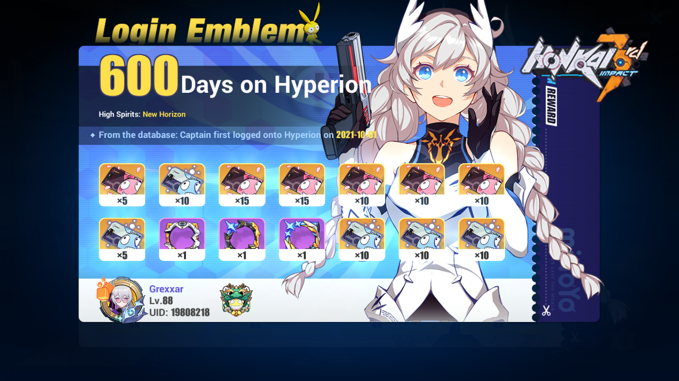 My 600th day on Hyperion Honkai Impact 3rd | HoYoLAB