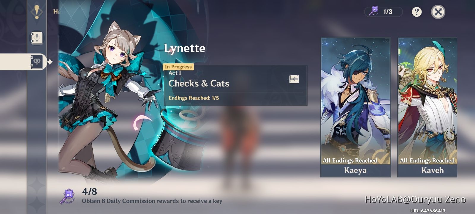 Checks & Cats(Hangout with Lynette):- Genshin Impact | HoYoLAB