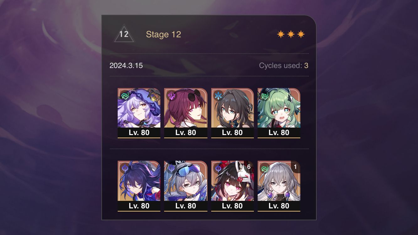 3 cycle MOC12 with E6 Hanabi (rest E0) Honkai: Star Rail | HoYoLAB