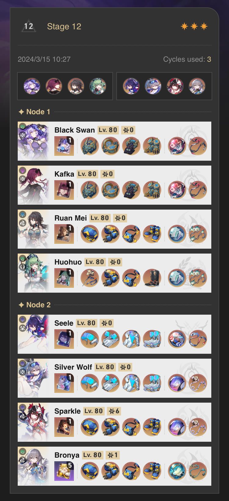 3 cycle MOC12 with E6 Hanabi (rest E0) Honkai: Star Rail | HoYoLAB