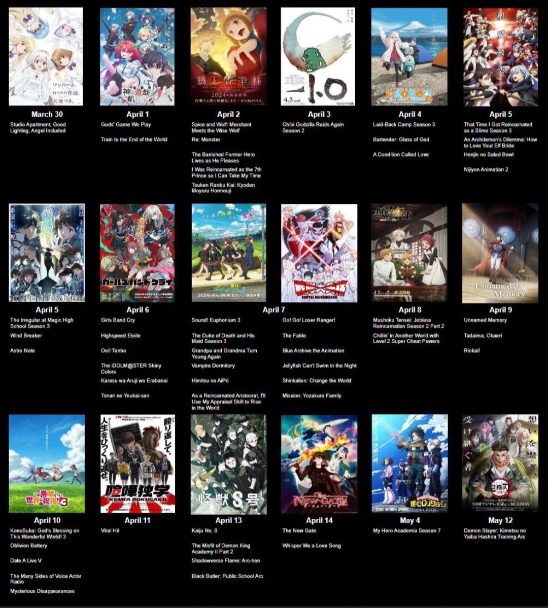 spring 2024 anime release dates | HoYoLAB