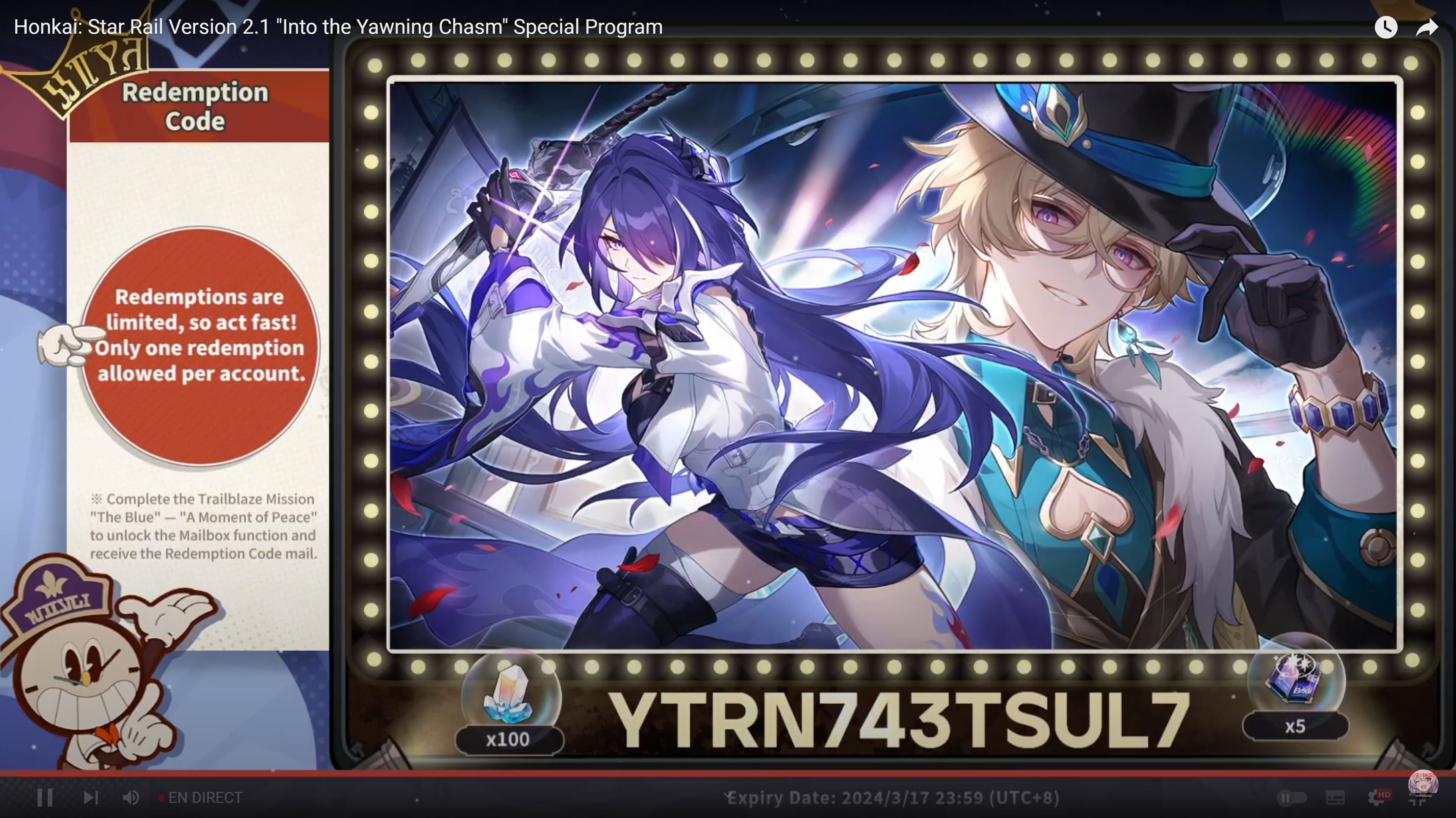 HSR live 2.1 : voici les codes faites vite (maj en continue ) Honkai ...