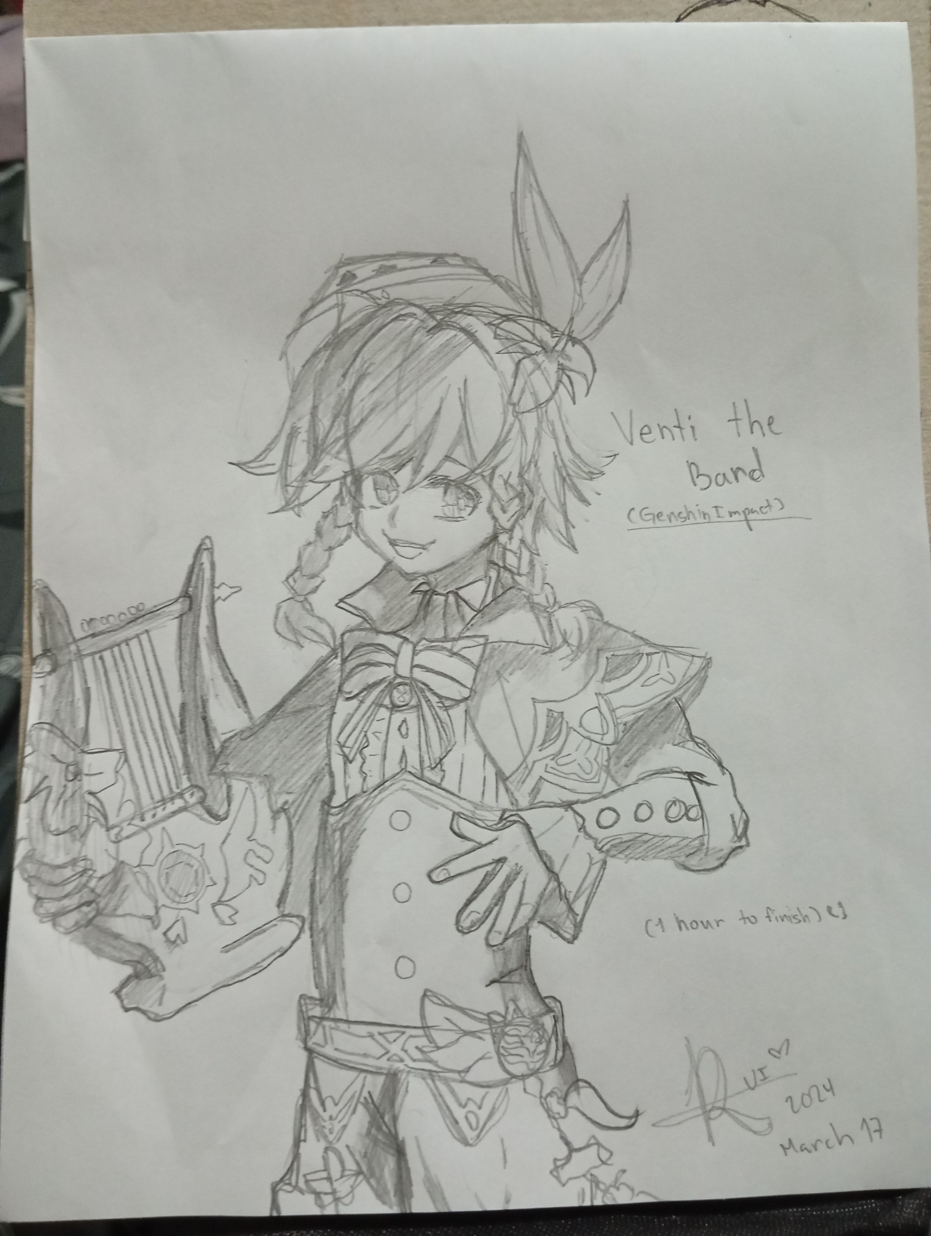 I didn't think drawing Venti would take an hour but wow.. Genshin ...