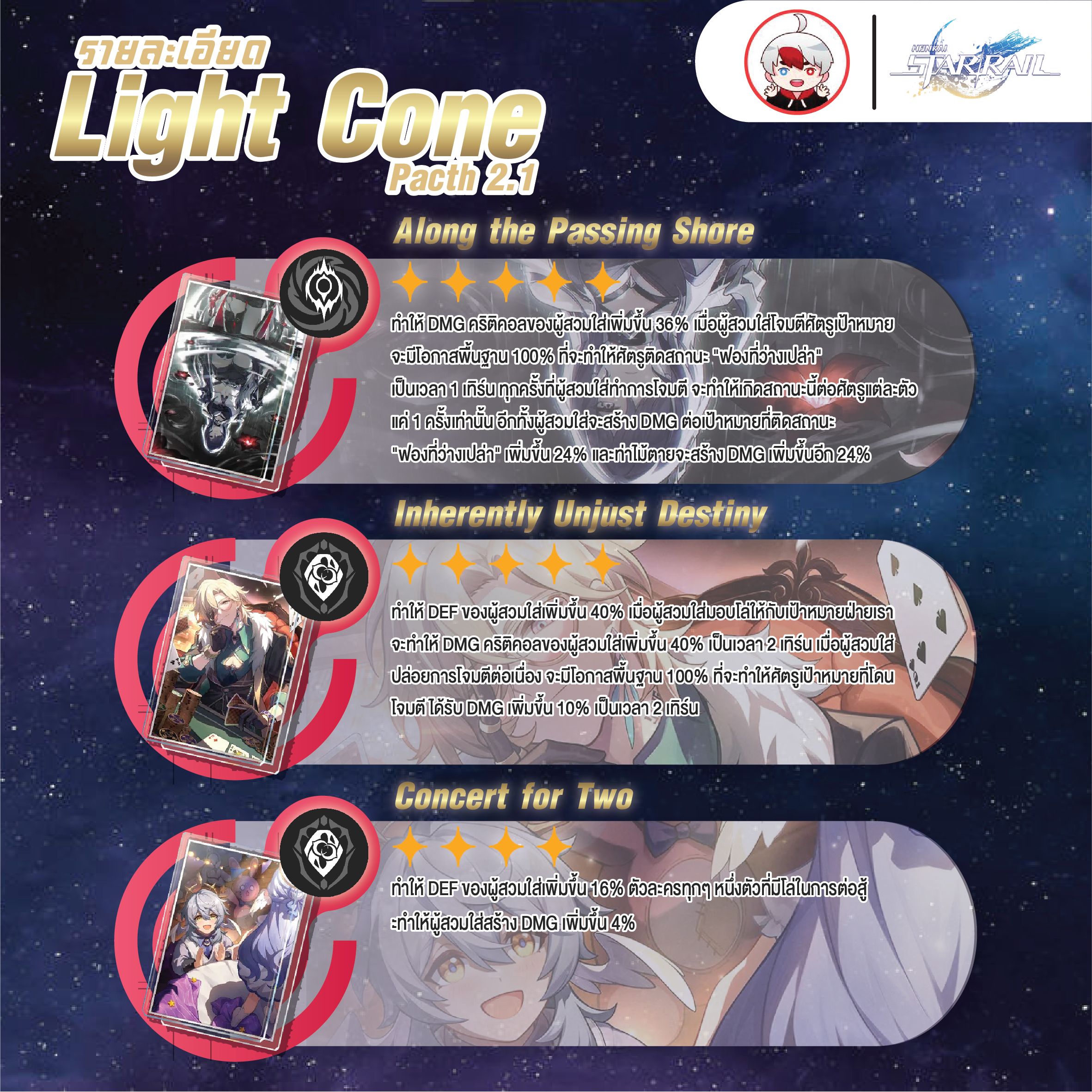 🚅รายละเอียด 𝐋𝐢𝐠𝐡𝐭 𝐂𝐨𝐧𝐞 และ 𝐑𝐞𝐥𝐢𝐜 𝐒𝐞𝐭 (Pacth 2.1) Honkai: Star Rail ...