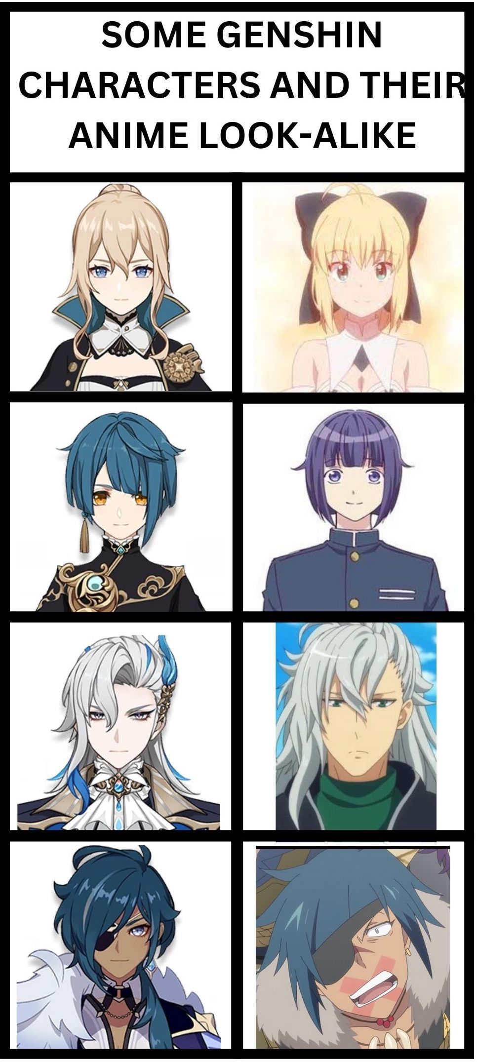 SOME GENSHIN IMPACT CHARACTERS AND THEIR ANIME LOOK-ALIKES Genshin ...