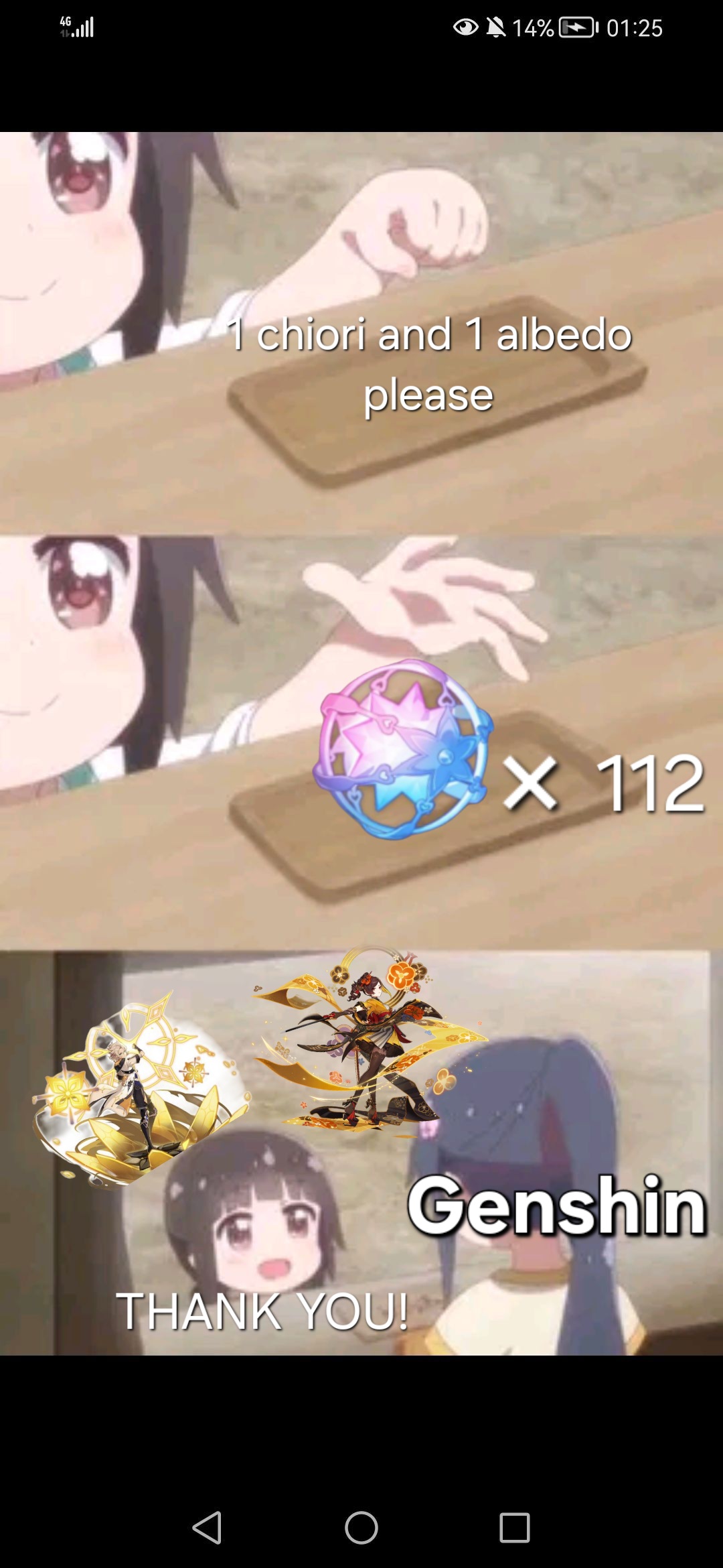 albedo at 50 and chiori around 80 won the 50/50s Genshin Impact | HoYoLAB