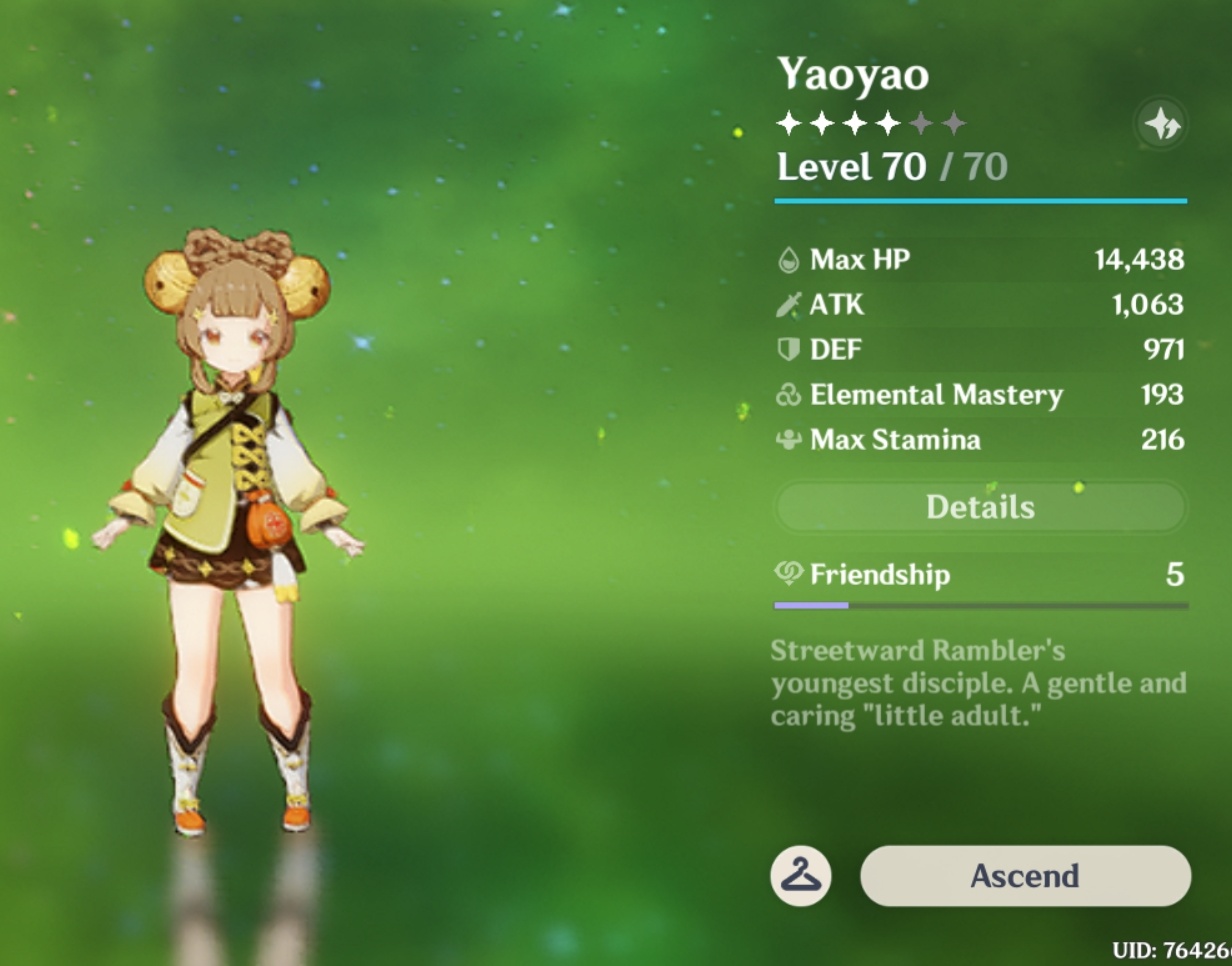 My Yao Yao build that no one asked for.💚💛 (All the artifacts are from ...