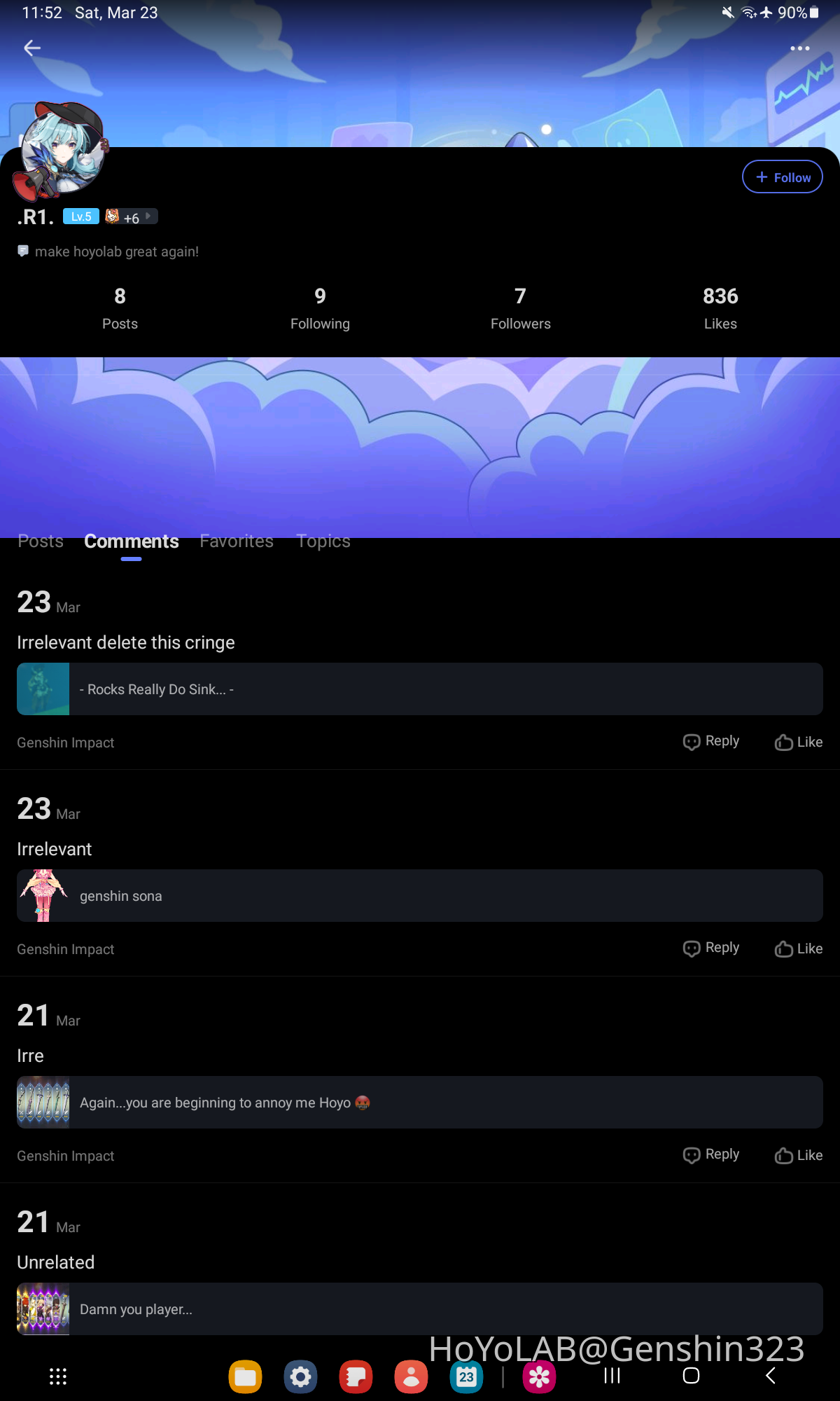 It seems that I saw either another R1's alt account or a wannabe. | HoYoLAB