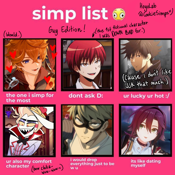 my simp list (don’t kill me jjk fans) | HoYoLAB