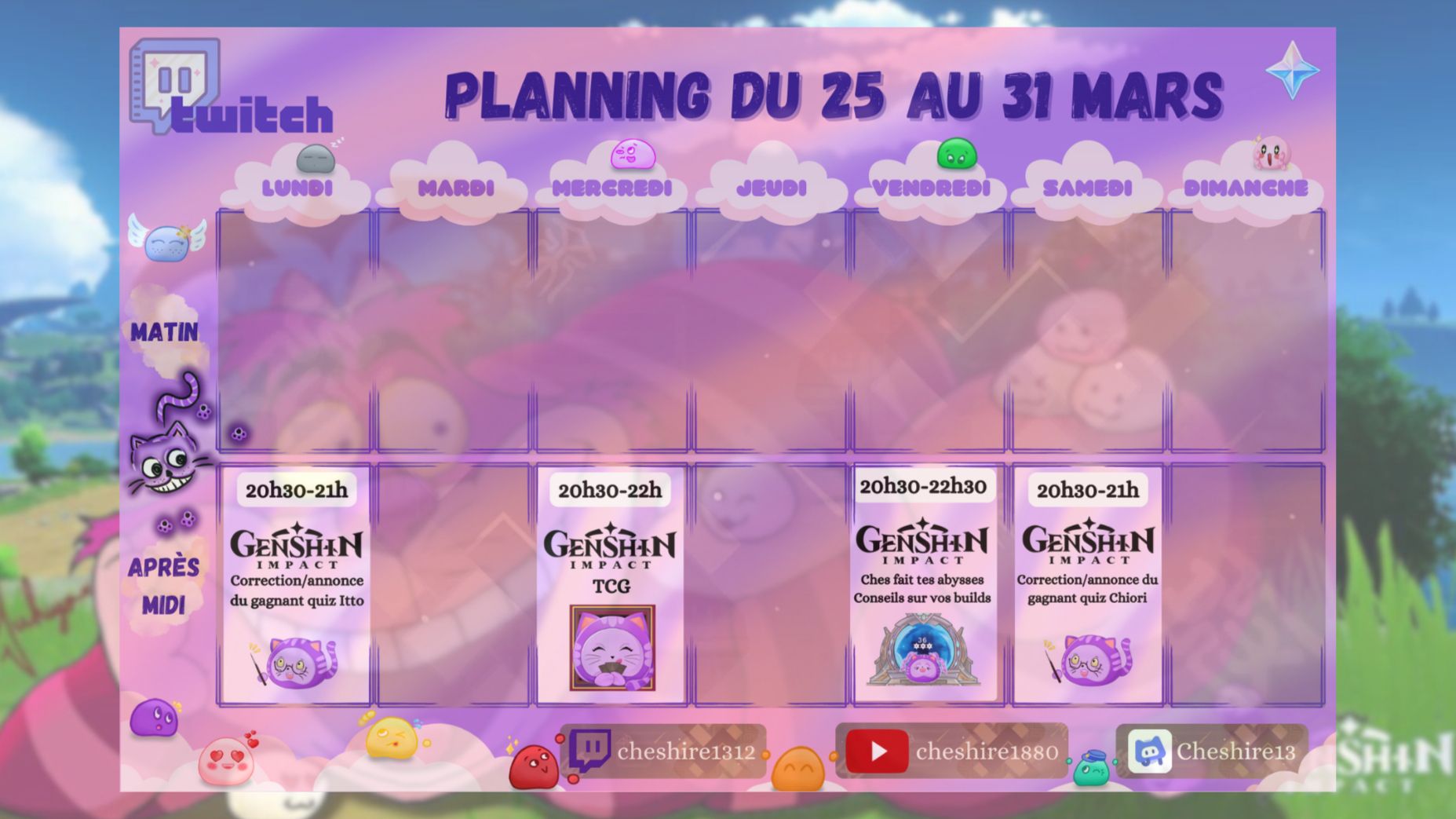 [Planning Twitch] Semaine du 25 au 31 mars Genshin Impact | HoYoLAB