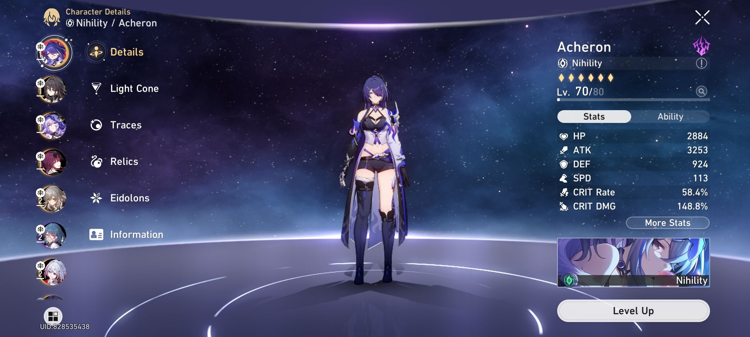 Acheron Damage (Borrowed Relics, Rainbow Set, no Sig LC) Honkai: Star Rail | HoYoLAB