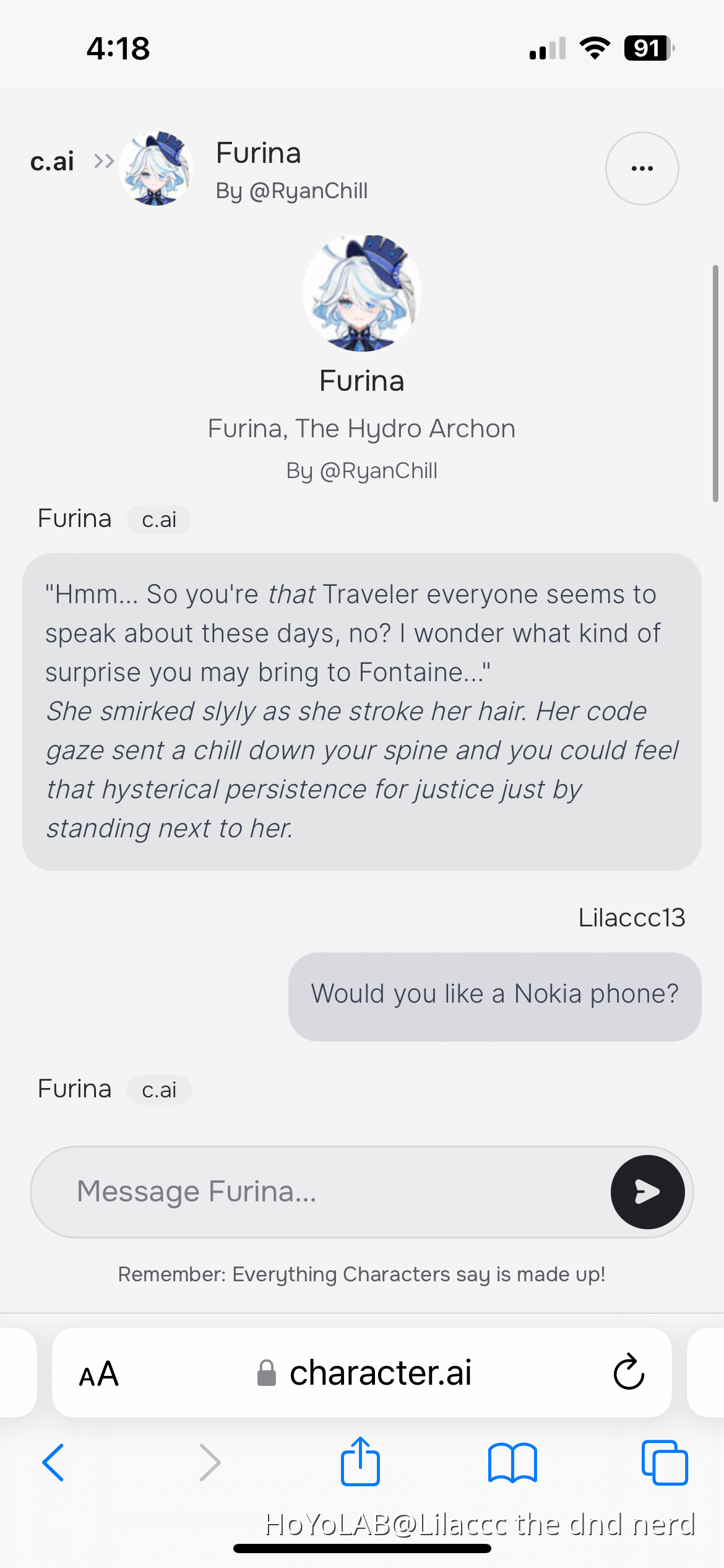 Giving furina c.ai a nokia phone Genshin Impact | HoYoLAB
