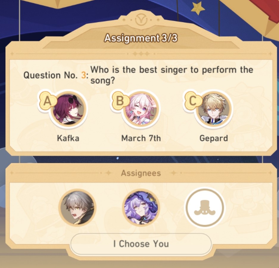 The way they put Geppie as an option for this question 😭😭😭 Honkai: Star ...