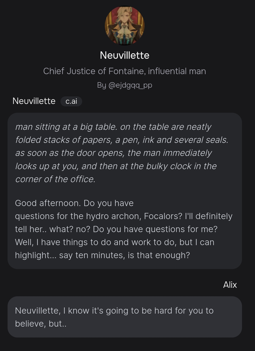 Cutely manipulating Neuvillette c.ai into thinking he's a pair of ...