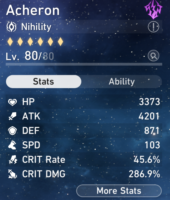 Acheron built and ready :) Honkai: Star Rail | HoYoLAB