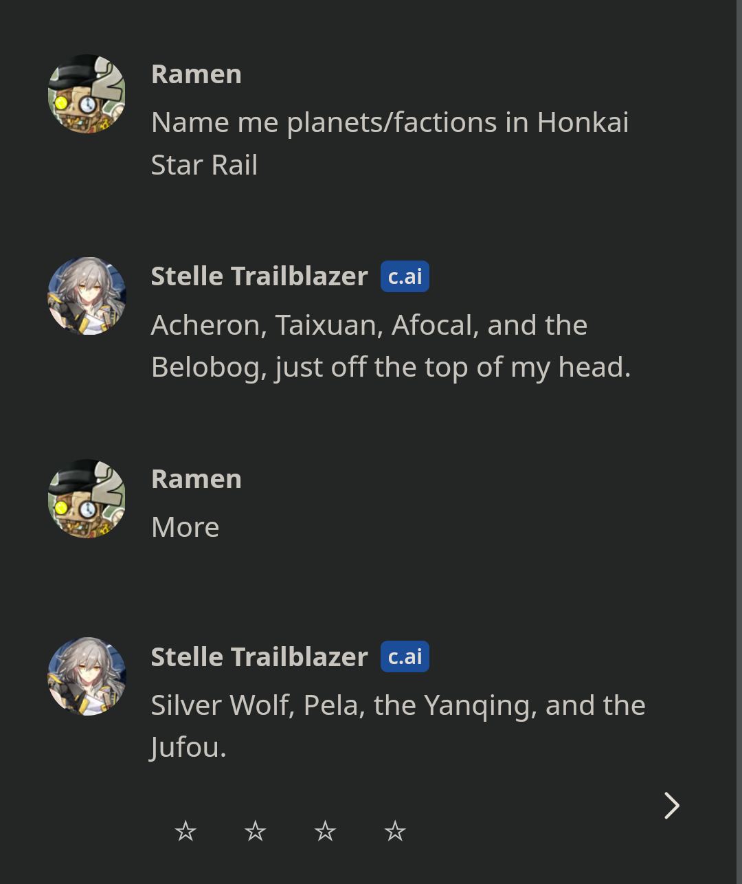 Ah yes, my favorite planets in HSR: the Yanqing, the Acheron, and the ...