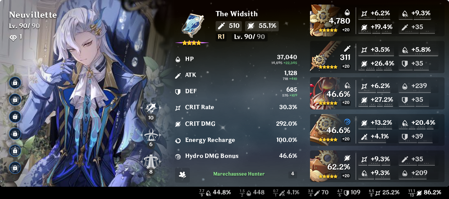 my neuvillette build 🦦💙🐲( only if I had his signature I can go over ...