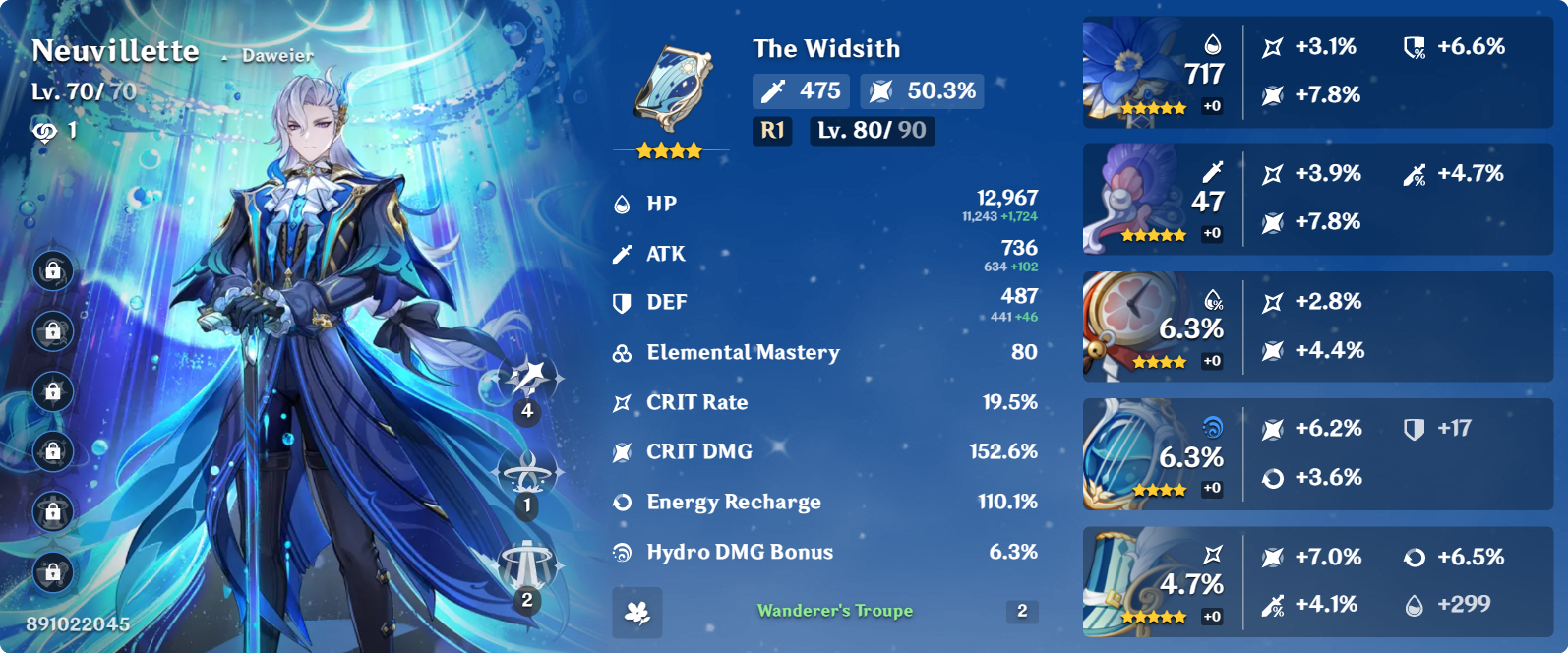 So this is my build for Neuvillette before and after I farm for his ...