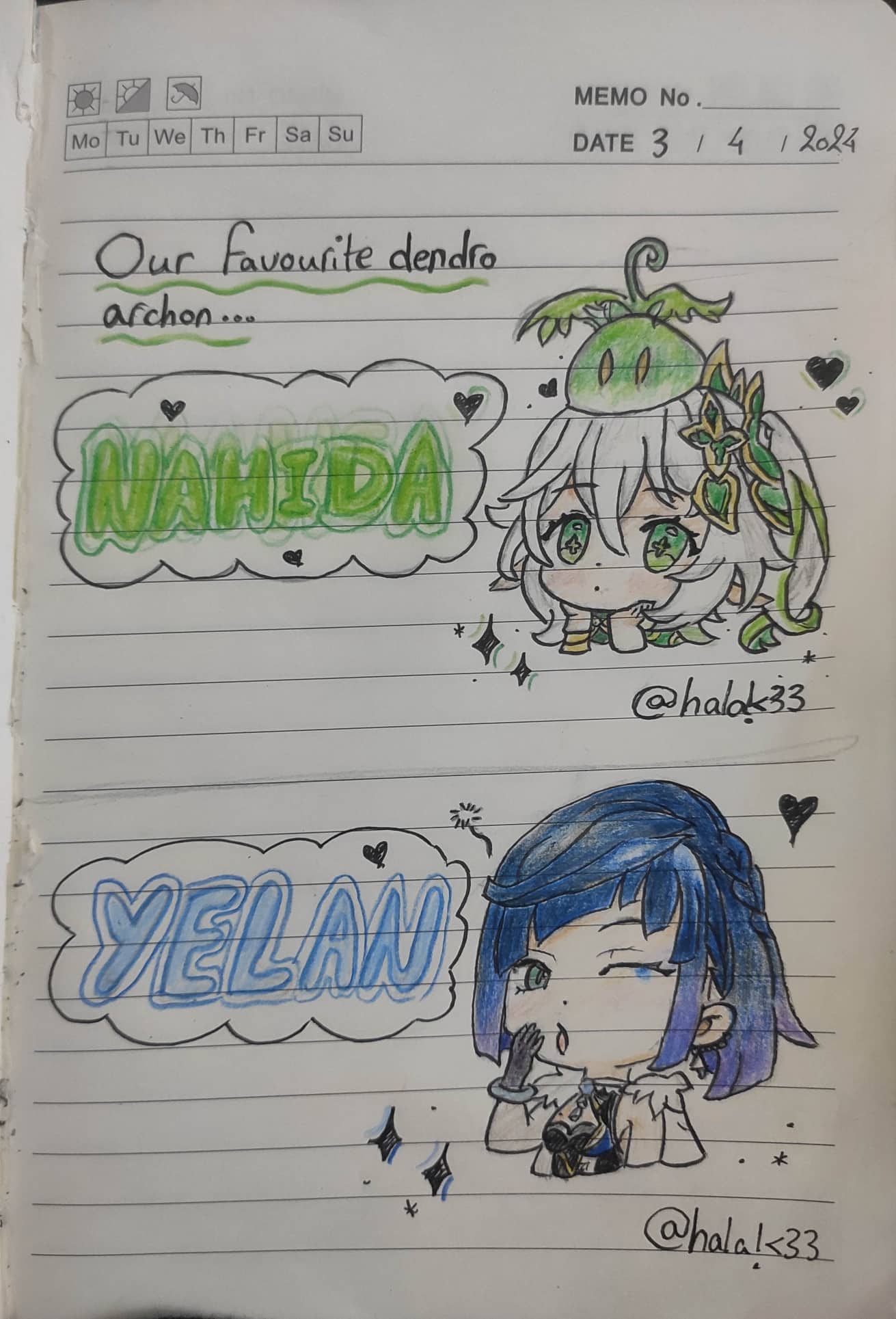 Nahida + Yelan Chibi sketch fanart, completed! Who should I draw next ...