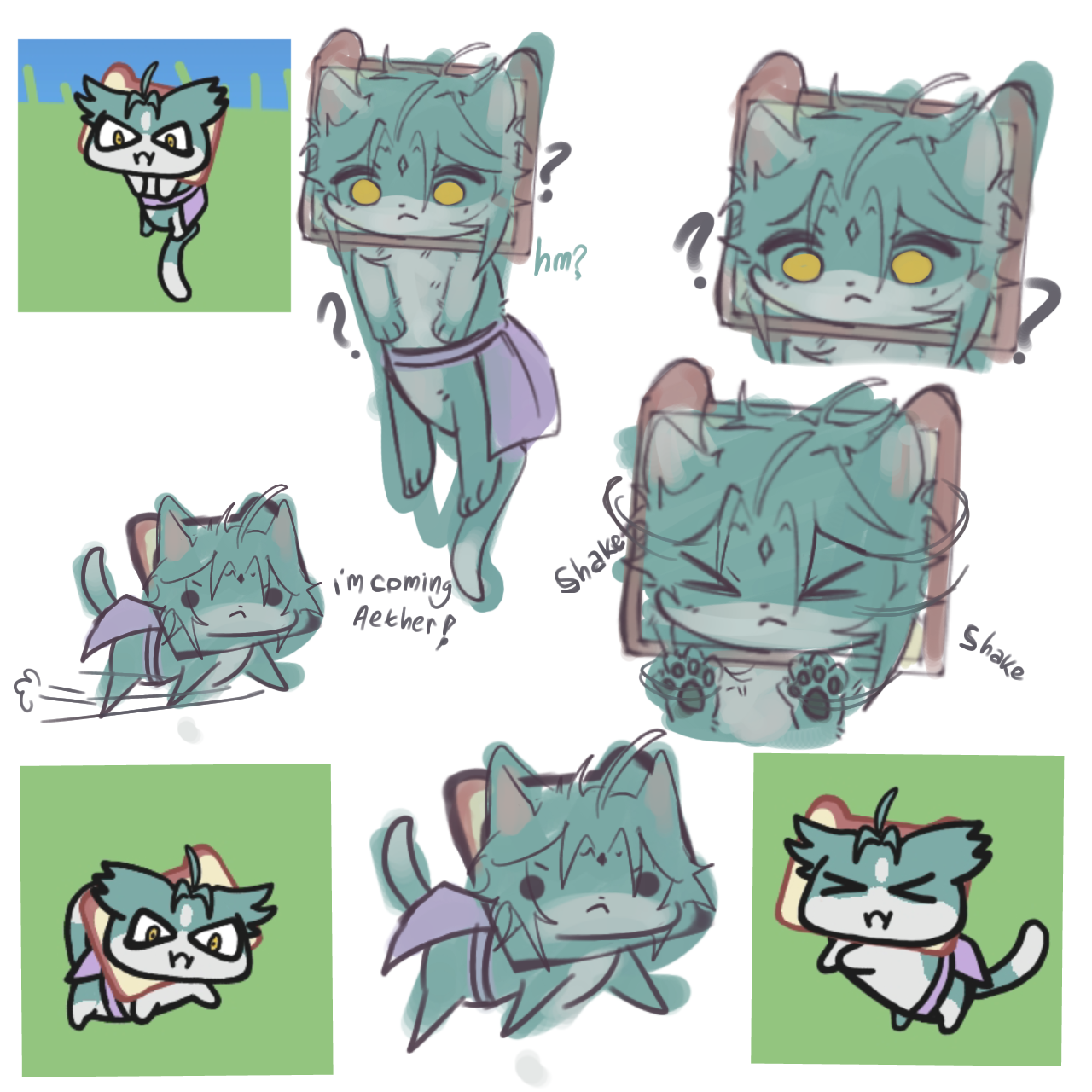 drawing the cat Xiao in the game silly wisher, in my style Genshin ...