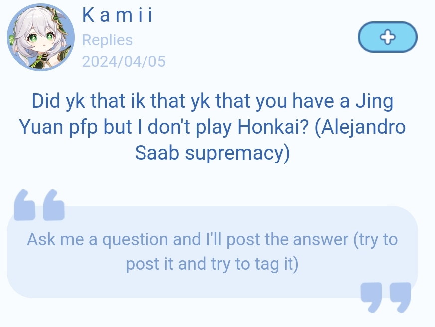 ik that yk that I have a Jing Yuan pfp and I also don't play honkai ...