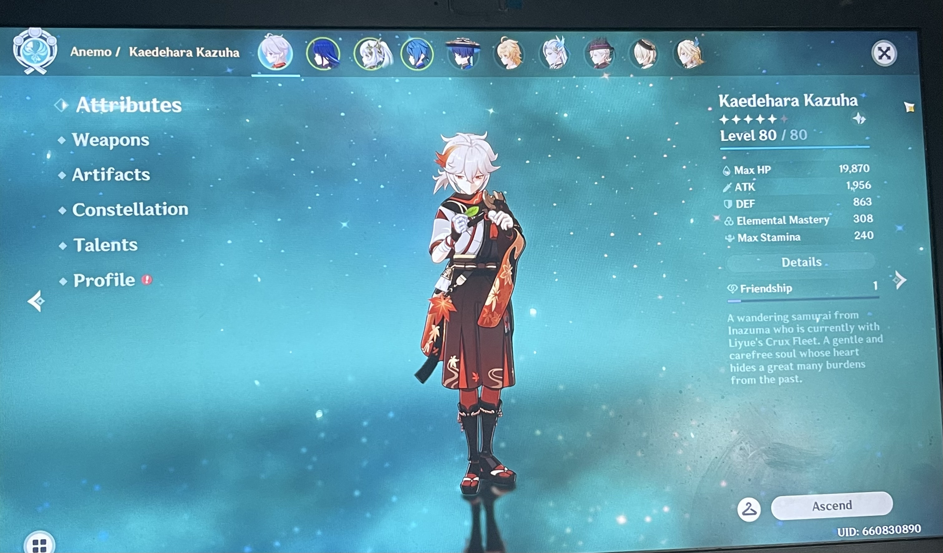 Level 80 Kazoo stats Genshin Impact | HoYoLAB