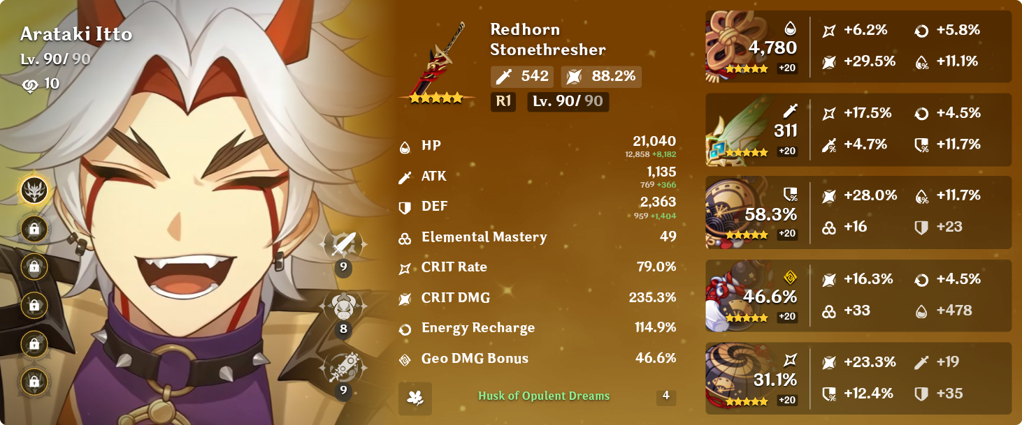 day 4 of getting Itto's badge (just dropping my Itto build :3 and ...