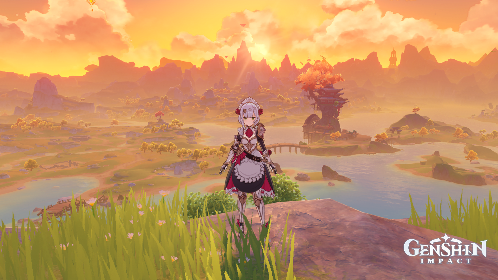 a picture of noelle and wangshu inn in the background Genshin Impact ...