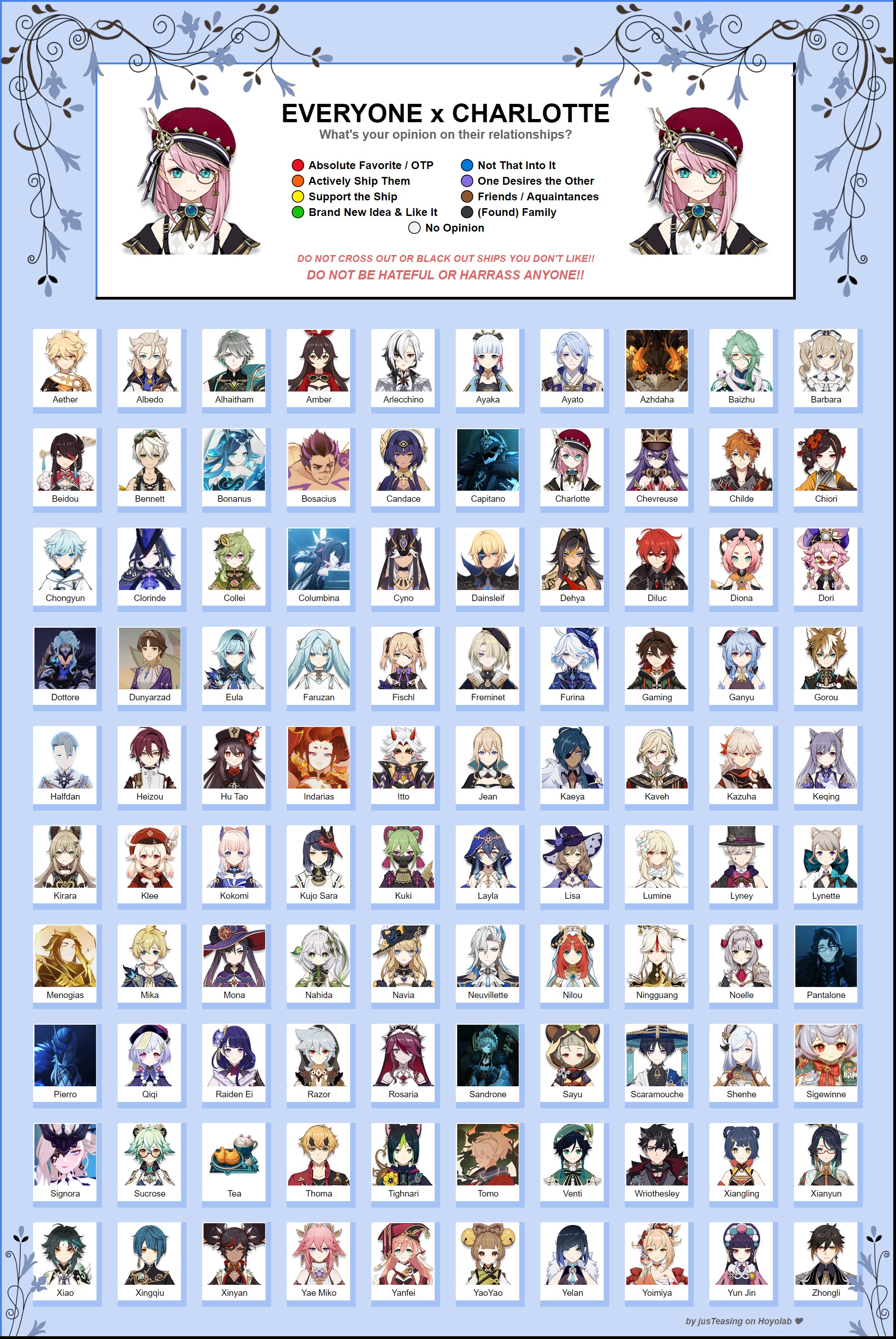 EVERYONE x Charlotte, Chevreuse, Childe, Chiori, & Chongyun Genshin ...