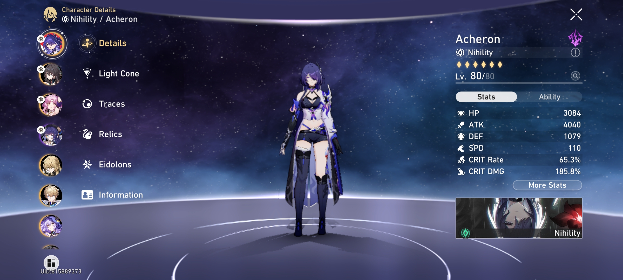 My f2p E0S1 Acheron build Honkai: Star Rail | HoYoLAB