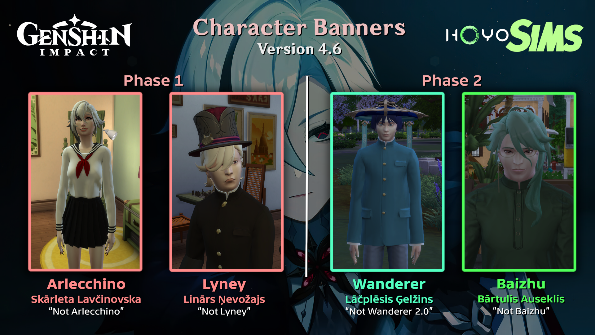 Version 4.6 Character Banners but it's invaded by HoYoSims ("Not ...