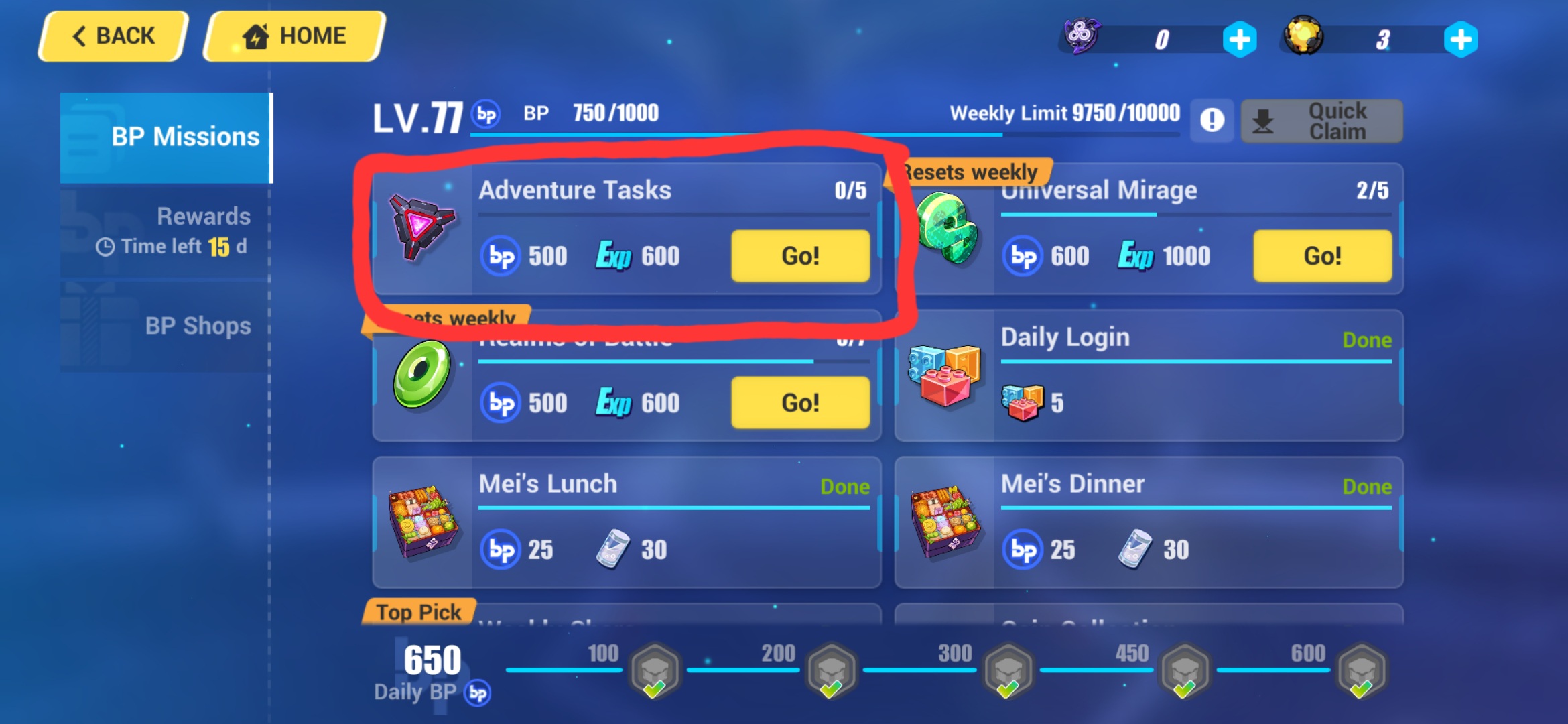 Overview of Adventure Tasks: an HI3 Guide for New Players Honkai Impact ...