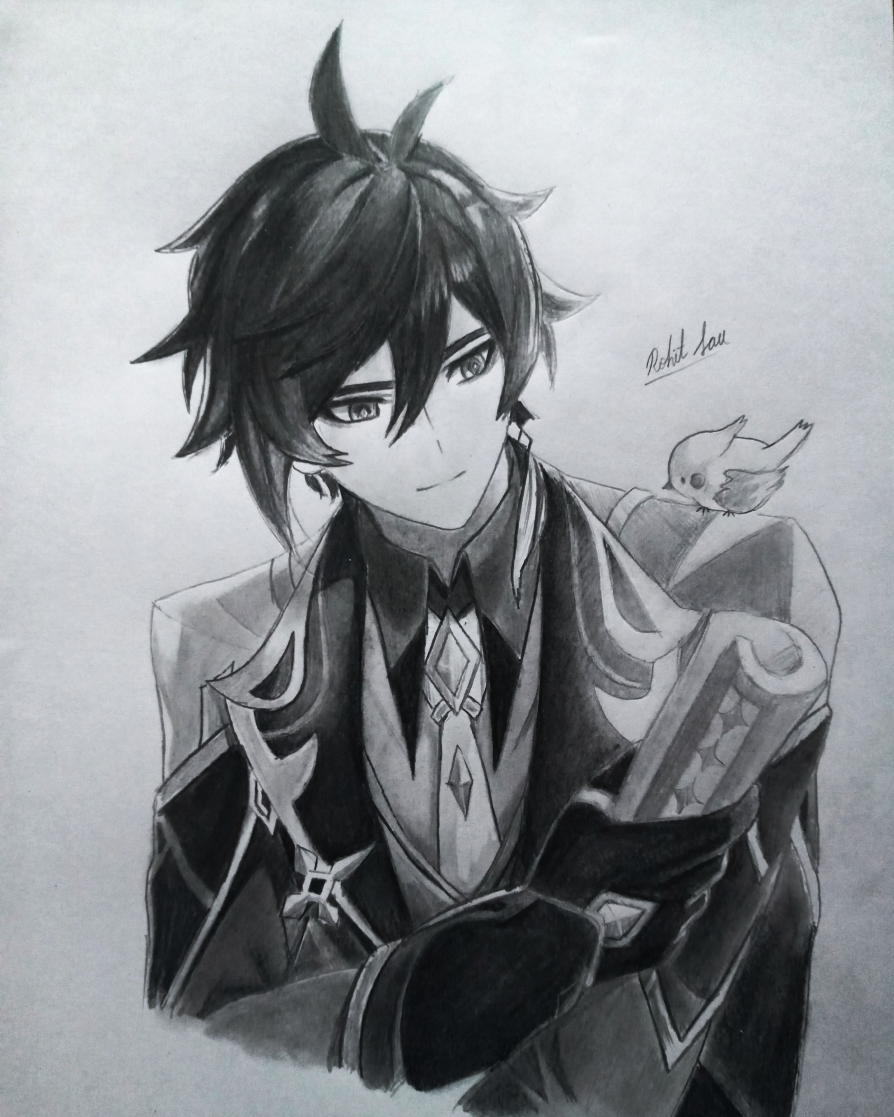 A sketch of Zhongli with graphite pencils Genshin Impact | HoYoLAB