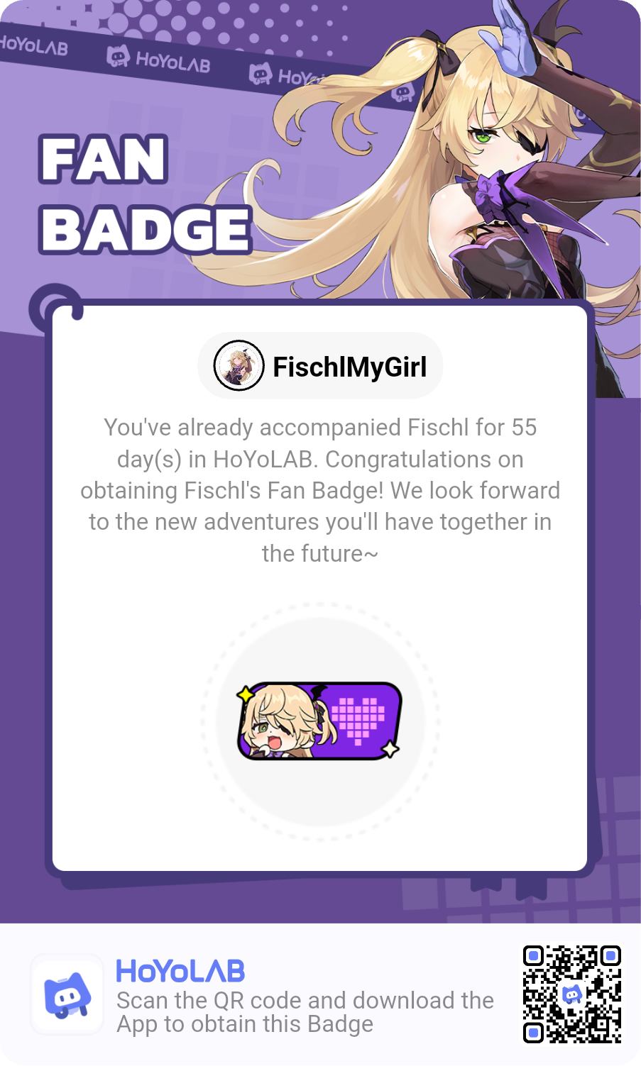 permanent fischl badge☺️☺️ Genshin Impact | HoYoLAB