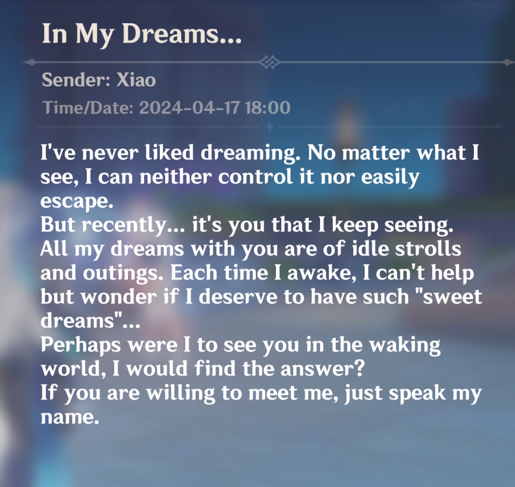 Xiao birthday letter Genshin Impact | HoYoLAB