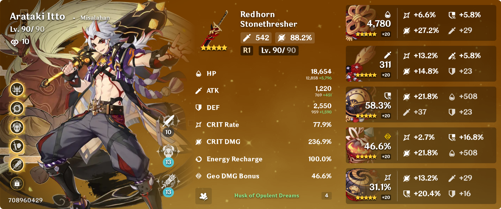 my Itto build so far, f2p btw :D Genshin Impact | HoYoLAB