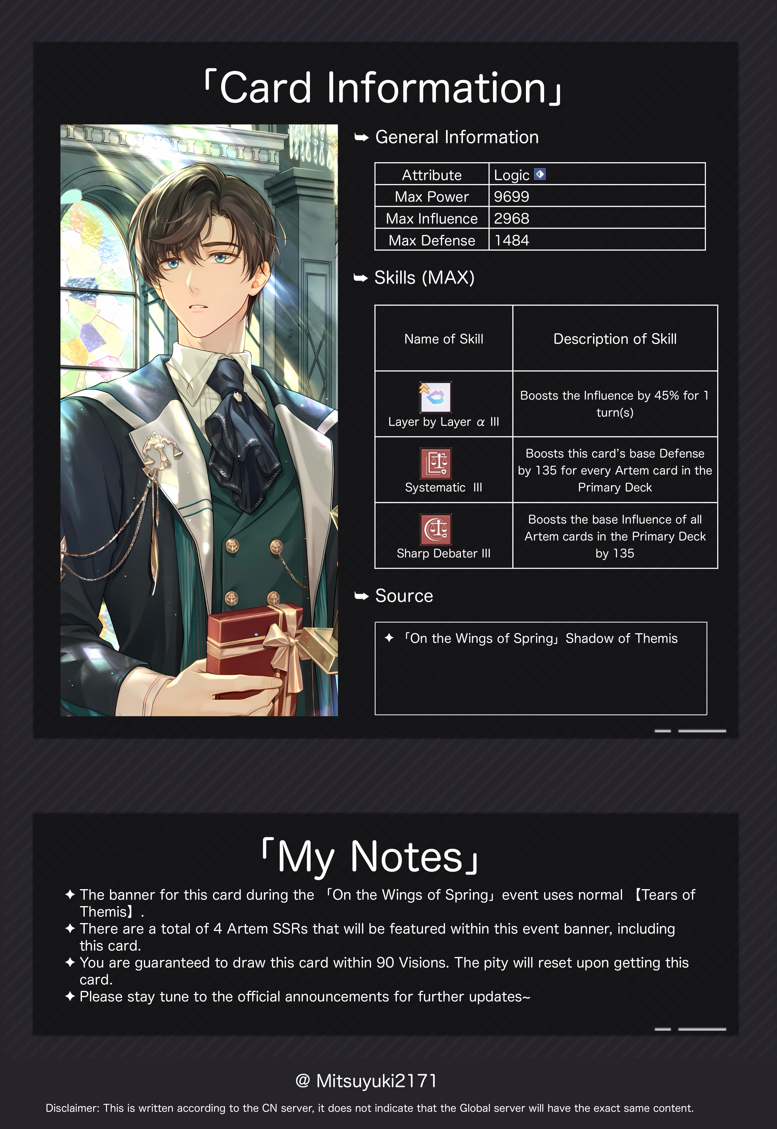 Artem 【SSR • Logic • 如涉千山】 Card Information + HD Wallpaper Edits Tears ...