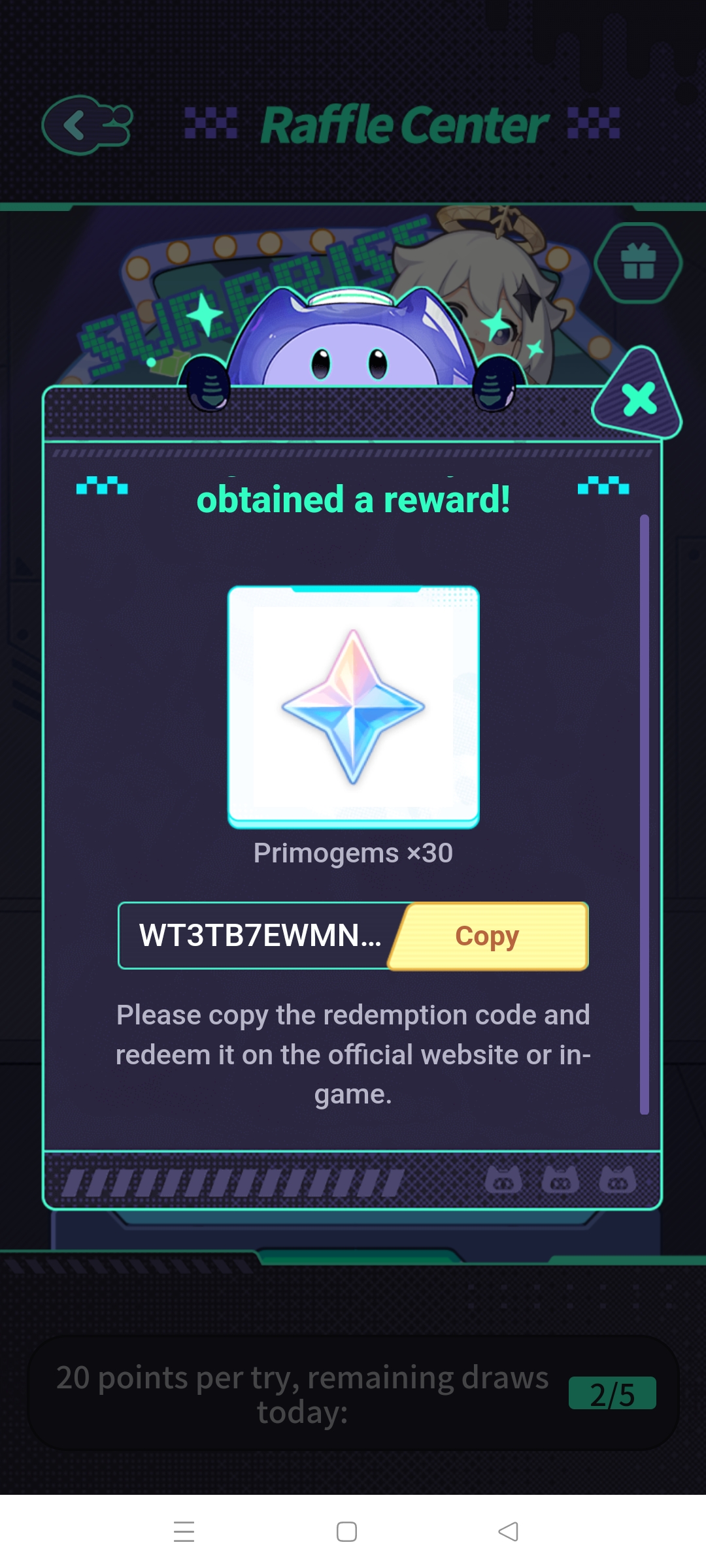 Redeem primogems code for one person Genshin Impact | HoYoLAB