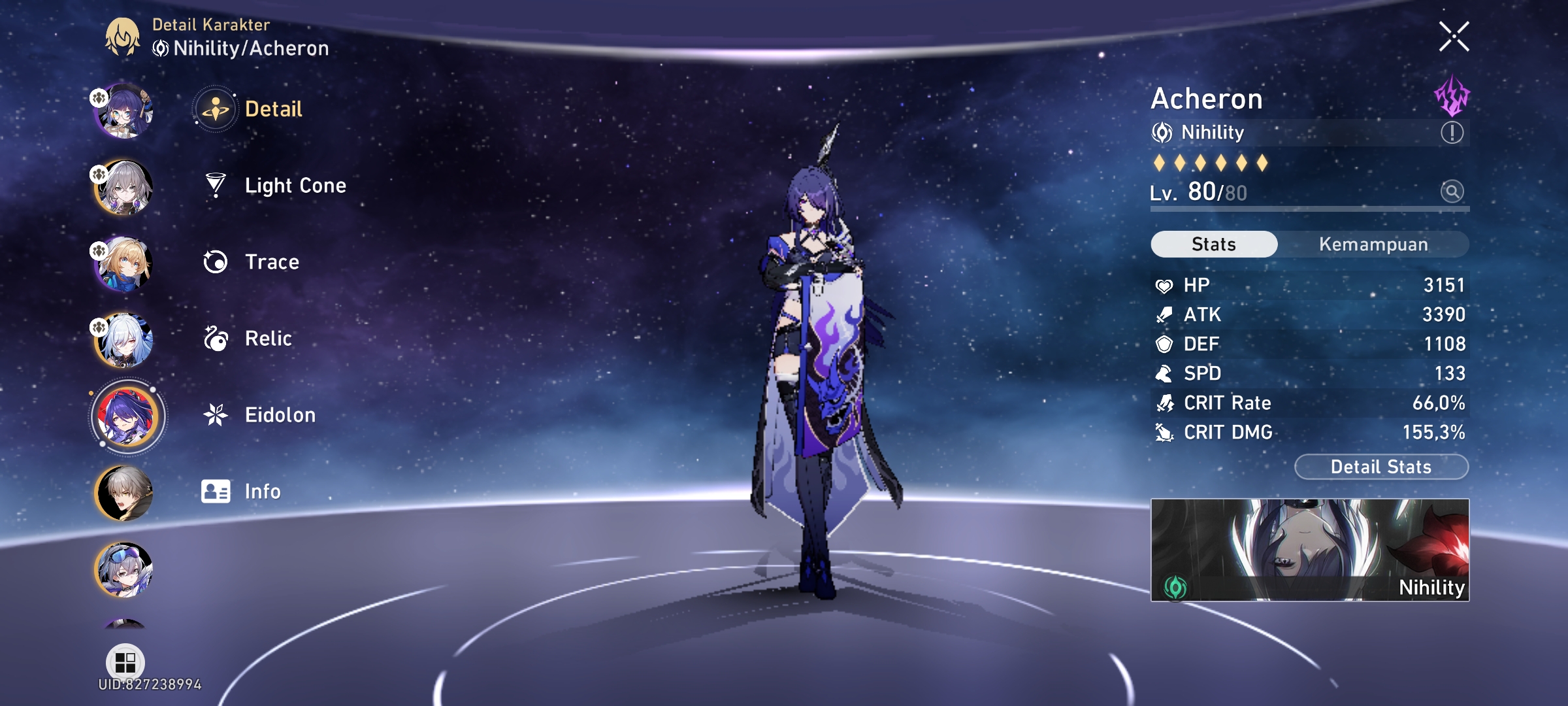 Build Acheron E0 S1 + Badan crit rate Honkai: Star Rail | HoYoLAB