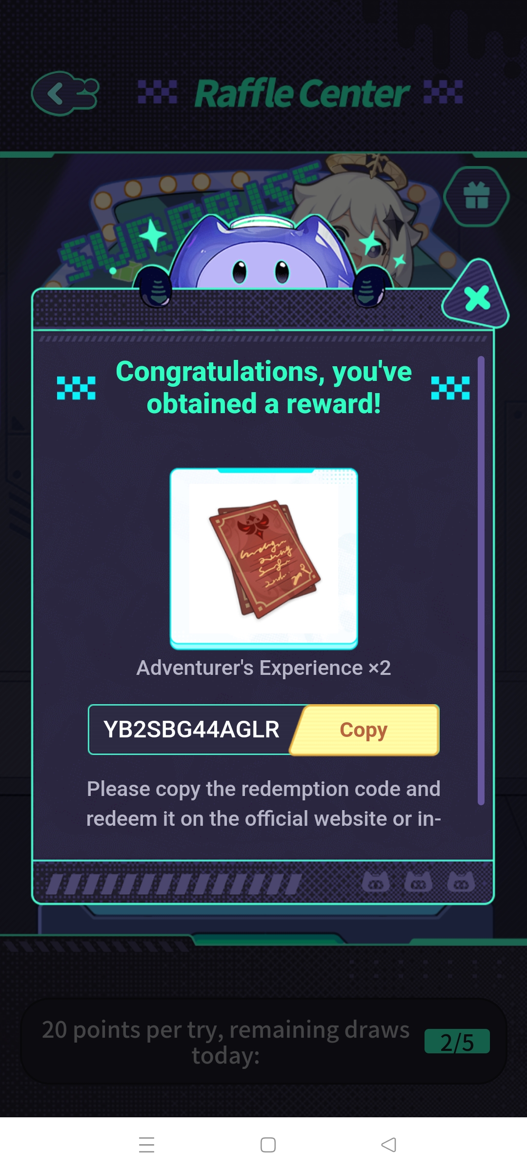 Redeem adventurer experience code for one person Genshin Impact | HoYoLAB