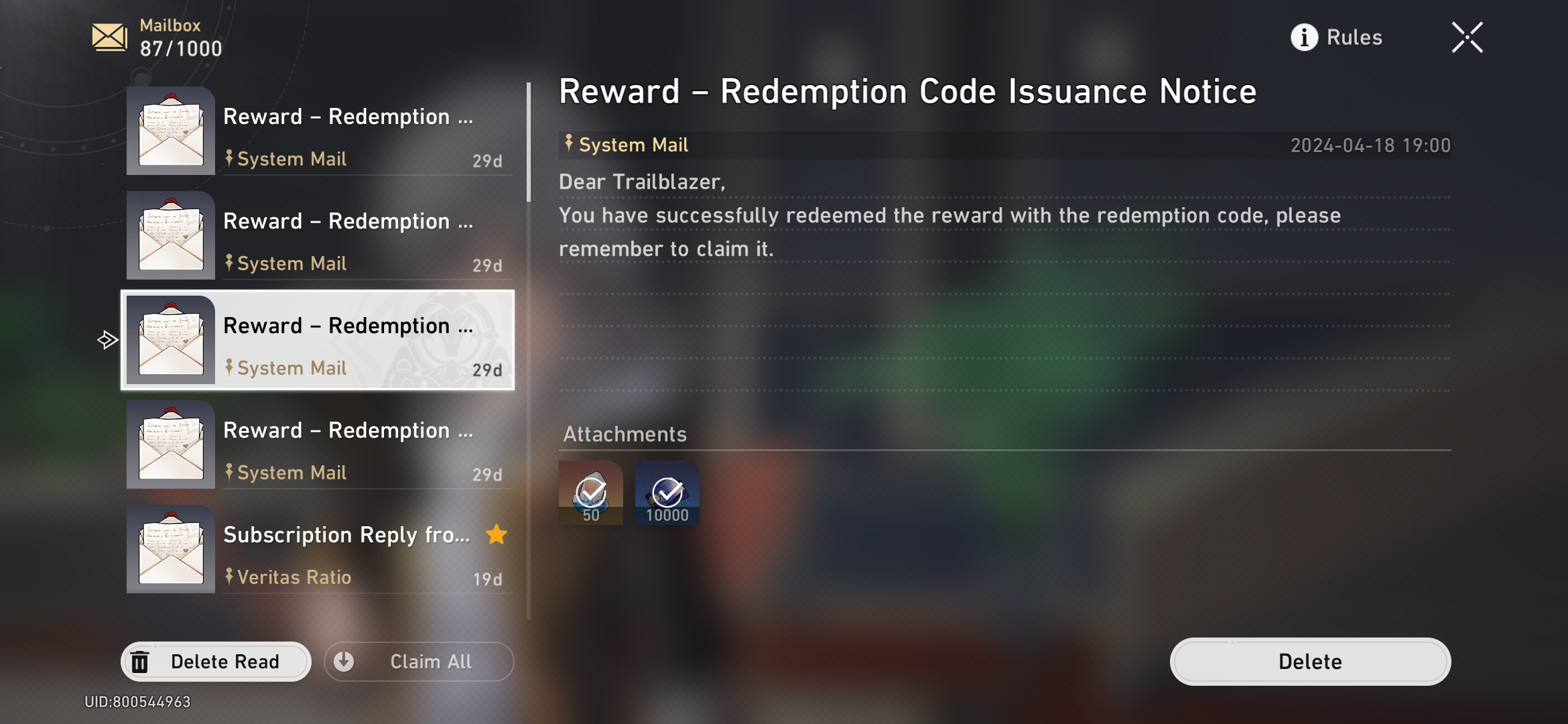 HSR Code Reddemed 4/19 Honkai: Star Rail | HoYoLAB