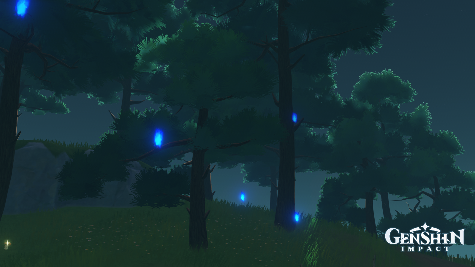 these weird blue lights look like the wisps from brave Genshin Impact ...
