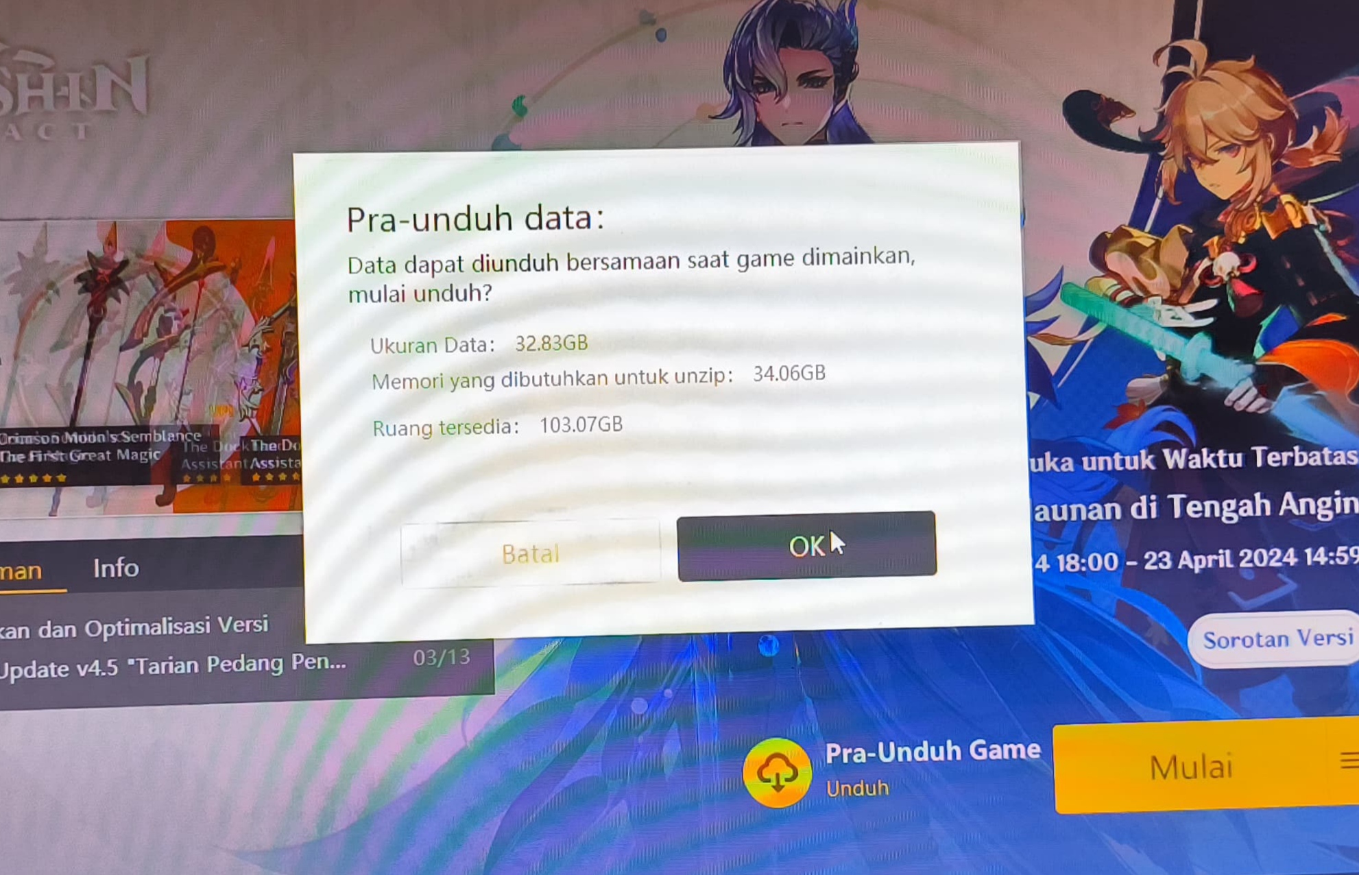 apa ini?? 30gb updatanya di pc? hampir setengah ukuran di pc🥲🥲 Genshin Impact | HoYoLAB