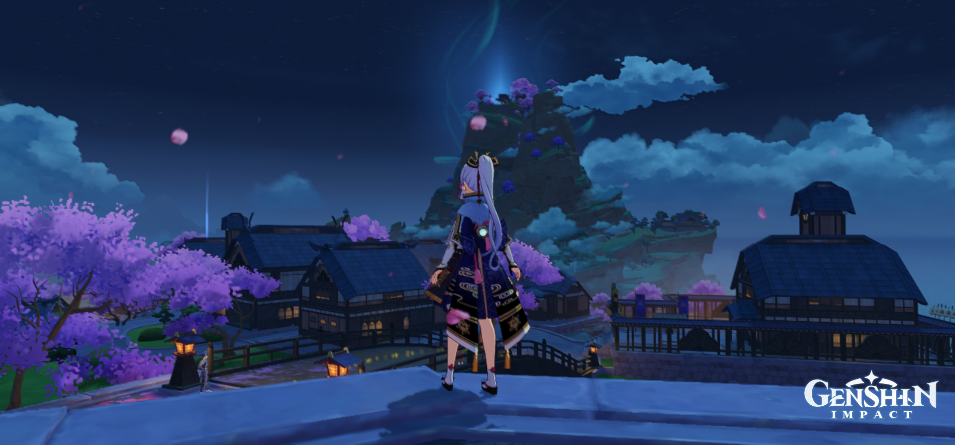 ayaka's outfit matches so well with inazuma at night Genshin Impact ...