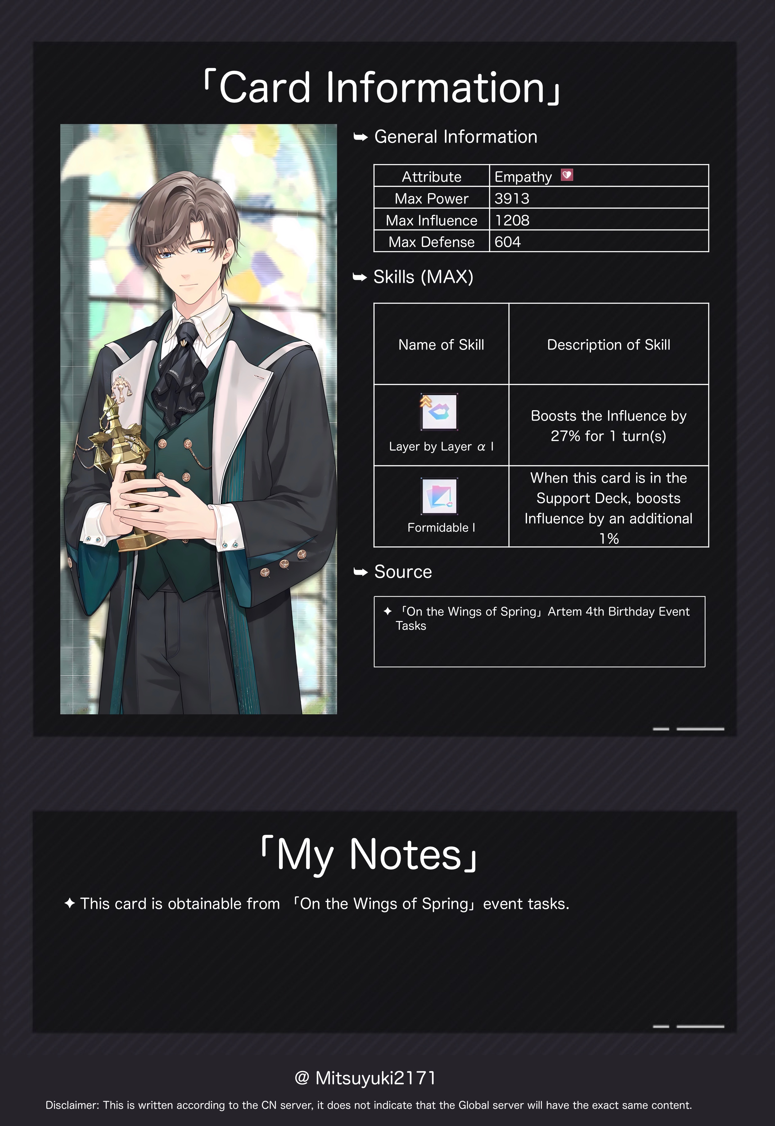 Artem【R • Empathy • 期许】Card Information + HD Wallpaper Edits Tears of ...